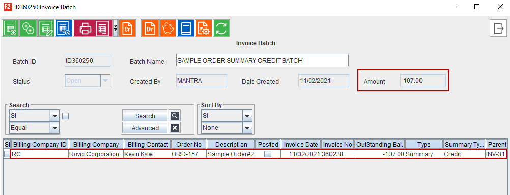 AR Invoice Batch Amount Is Updated When Summary Credit Or Debit Invoices are Added From